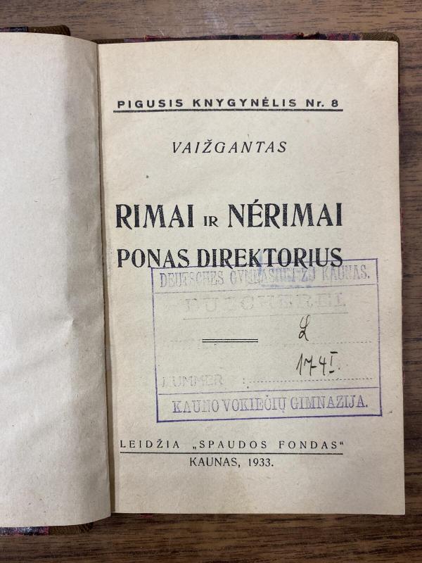 Rimai ir nerimai. Ponas direktorius - Vaižgantas, knyga